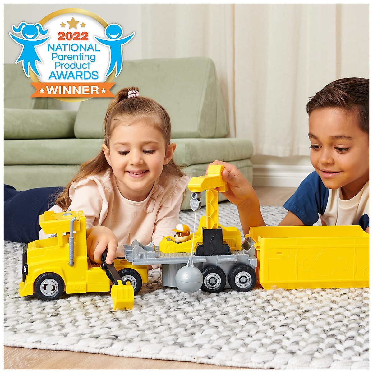 Paw Patrol, Rubble 2 in 1 Transforming X-Treme Truck with Excavator Toy, Crane Toy, Lights and Sounds, Action Figures, Kids Toys for Ages 3 and up