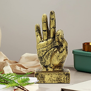 aboxoo Hand Finger Gesture Desk Statues Fingers Sculpture Creative Home Living Room Cabinet Shelf Decoration (OK Gesture in Bronze)