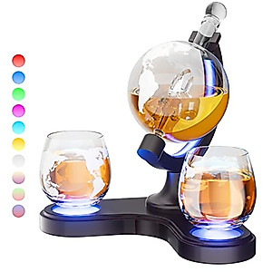 Kollea Globe Whiskey Decanter Sets for Men, 30.4 Oz Personalized Liquor Decanter with 7 Color RGB Light, Unique Anniversary Birthday Gifts Ideas for Men Dad Husband, Cool Liquor Dispenser for Home Bar