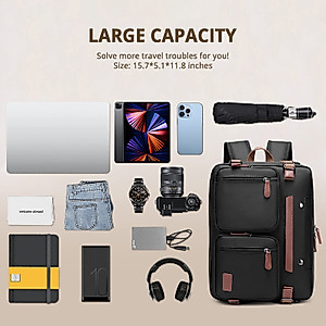 MOLNIA 15.6 inch Laptop Backpack for Men Women,3 in 1 Briefcases For Men,Messenger Bag Laotop Bag Computer Bags For Work College Travel, Black