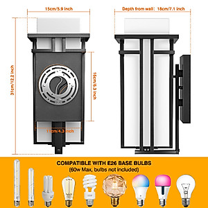 Yoenecea Outdoor Lighting Fixtures Wall Mount, Outdoor Wall Lights Modern with Frosted Glass, Aluminum Exterior Light for House Outdoor Wall Lantern for Garage Porch Carriage Patio (12.2''H, 1 pc)