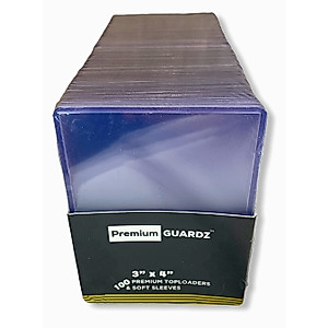 Premium Ultra Clear 3x4 Top Loaders for Cards and Soft Sleeves, Made for Standard Sized 35pt Collectible Cards, Set Includes 100 Toploaders and 100 Penny Sleeves | Premium Guardz
