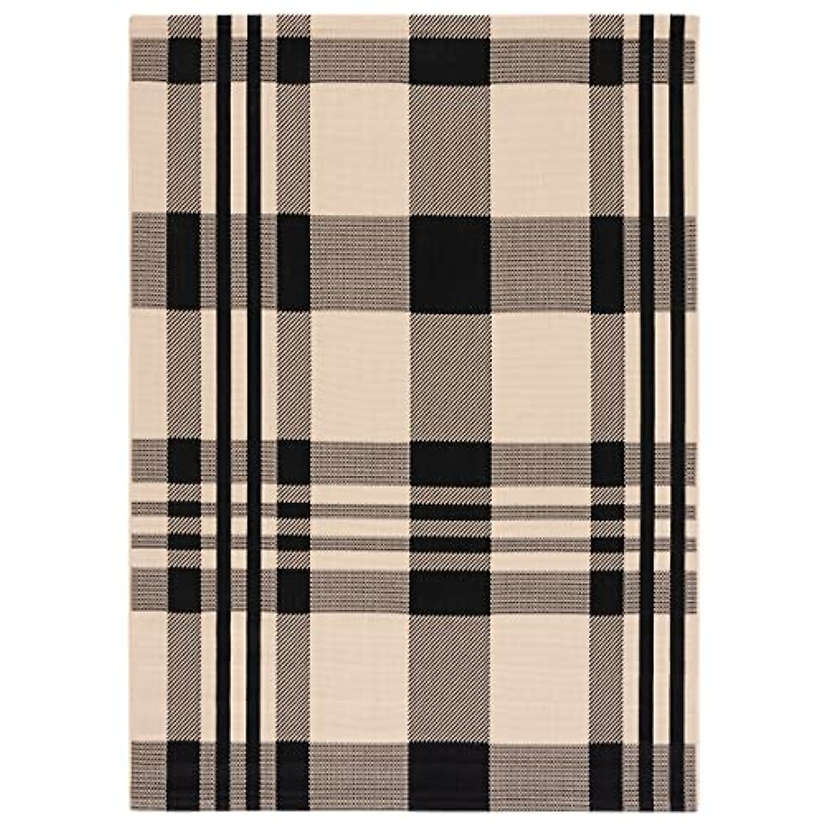 SAFAVIEH Courtyard Collection Accent Rug - 4' x 5'7", Black & Bone, Plaid Design, Non-Shedding & Easy Care, Indoor/Outdoor & Washable-Ideal for Patio, Backyard, Mudroom (CY6201-216)