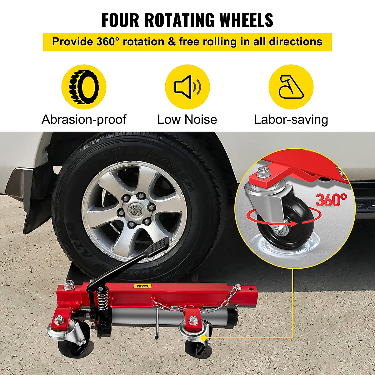 VEVOR Wheel Dolly, 2pcs Car Dolly, 1500 Lbs Capacity Car Jack Dolly, 12'' Wheel Jacks for Cars, Vehicle Positioning Hydraulic Tire Jack, Heavy Duty Ball Bearings Skate for Vehicle Car Auto Repair