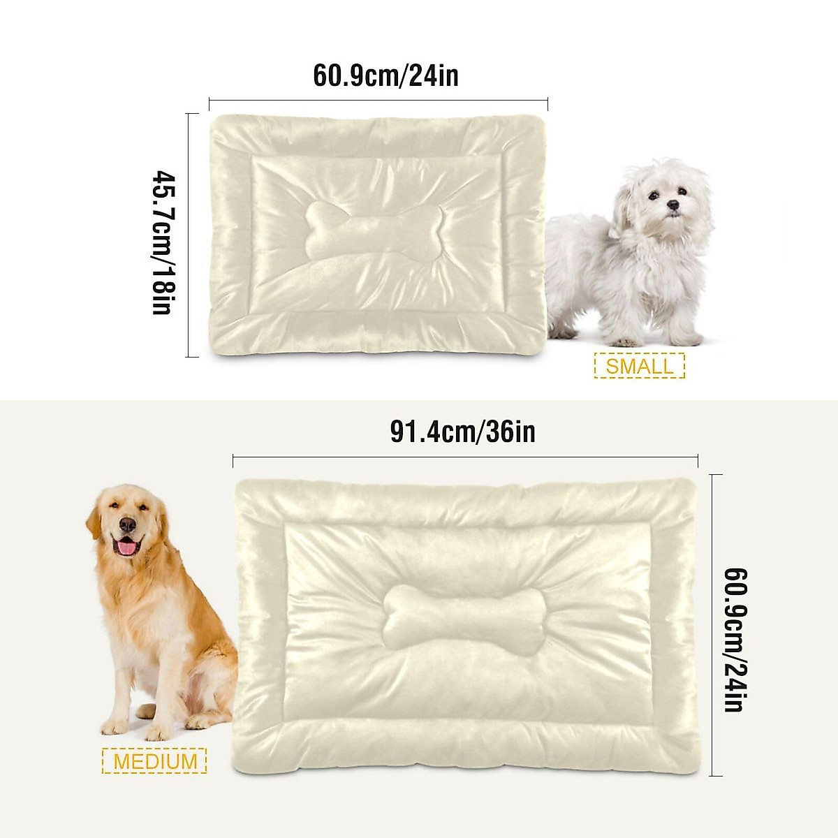 Coikll Cream-Colored Solid Color Pet Bed Pad Soft Dog Bed Mat with Anti-Slip Bottom, Machine Washable Crate Pad Mattress for Dog Sleeping- 24 * 18inches