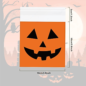 JarThenaAMCS 320Pcs Halloween Self Adhesive Treat Bags Funny Pumpkin Cellophane Bags Orange Black Candy Bags Plastic Goodie Bags for Party Gift Snack Wrapping Supplies