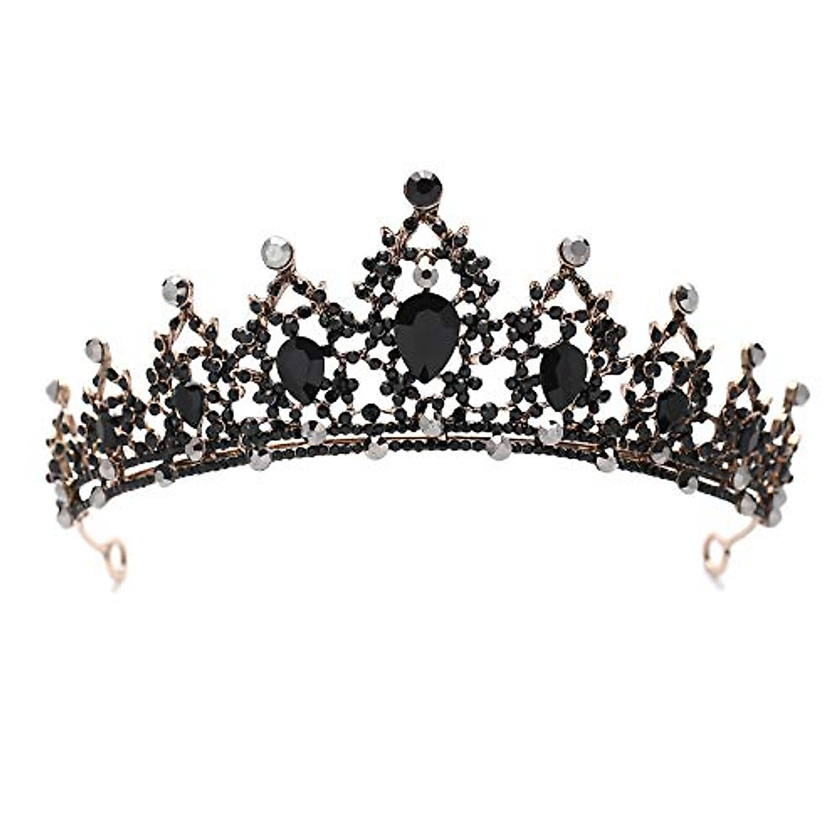 FORSEVEN Crystal Wedding Crown Rhinestone Headband Girls Princess Prom Birthday Party Tiara Bridal Wedding Accessories (Black)