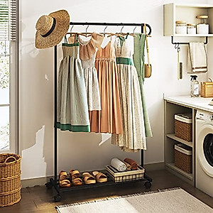 Hoctieon Rolling Clothes Rack,Portable Clothing Racks for Hanging Clothes,White Garment Rack on Wheels,Freestanding Closet Wardrobe Rack