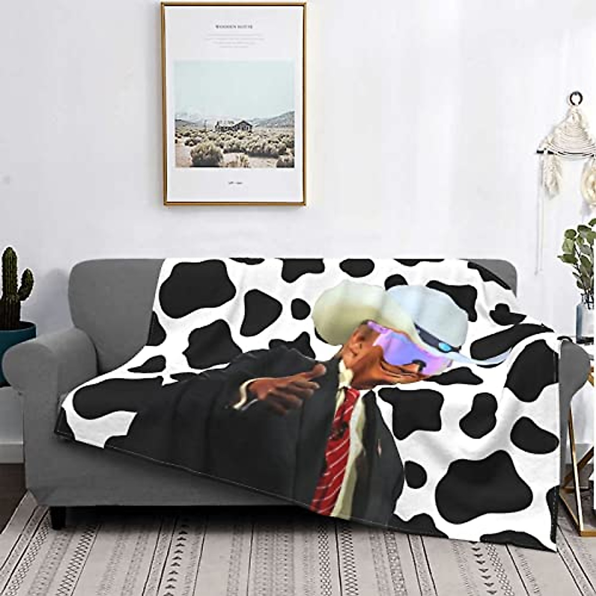 Cow Print Cowboy Blanket Throw Blanket Ultra Soft Blankets Warm Lightweight Flannel Blanket 50"x40"