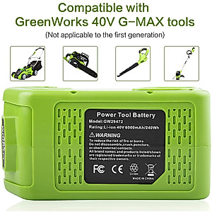 High-Output 6.0Ah 40V Battery 29472 for GREENWORKS 40-Volt Tools Battery (G-MAX 40V System)