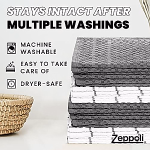 Zeppoli Classic Kitchen Towels - 12 Pack 100% Natural Cotton Kitchen Towel Set, Reusable Wash Cloths, Absorbent Dish Towels, Machine Washable Hand Towels, Kitchen Essentials - 15” by 25” - Gray