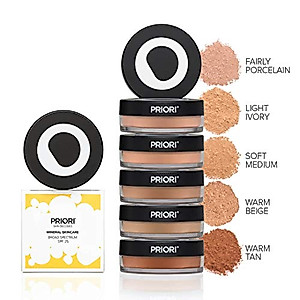 Priori Skincare All-Natural Mineral Skincare Powder SPF 25 Sunscreen, Antioxidant, Flawless Coverage, Loose Mineral Foundation Makeup, Dermatologist Tested