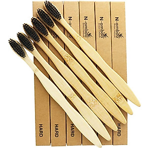 N-amboo Hard Toothbrush Bamboo Toothbrush for Adult Manual Toothbrsuh Hard Bristles Pack of 6