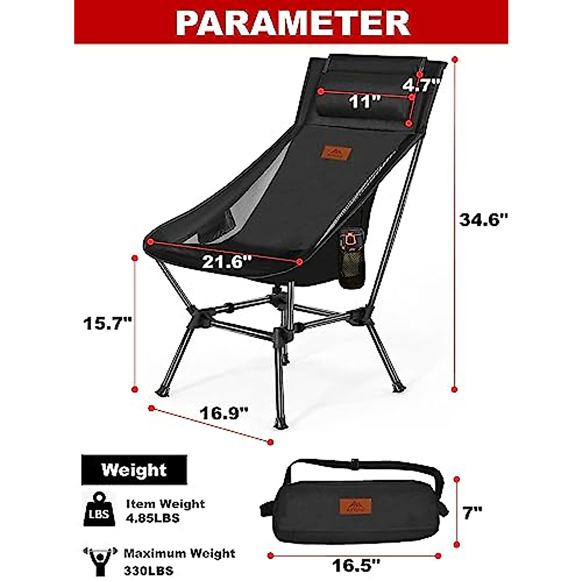 AnYoker Camping Chair, 2 Way Compact Backpacking Chair, Portable Folding Chair, Beach Chair with Side Pocket and headrest, Lightweight Hiking Chair 0166 (Tan)