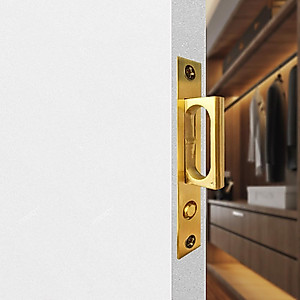 LWZH Brushed Nickel Pocket Door Edge Pull with Push Automatic Bounce Switch,Sliding Door Pull Hardware, Flush Hidden Handle (Gold)