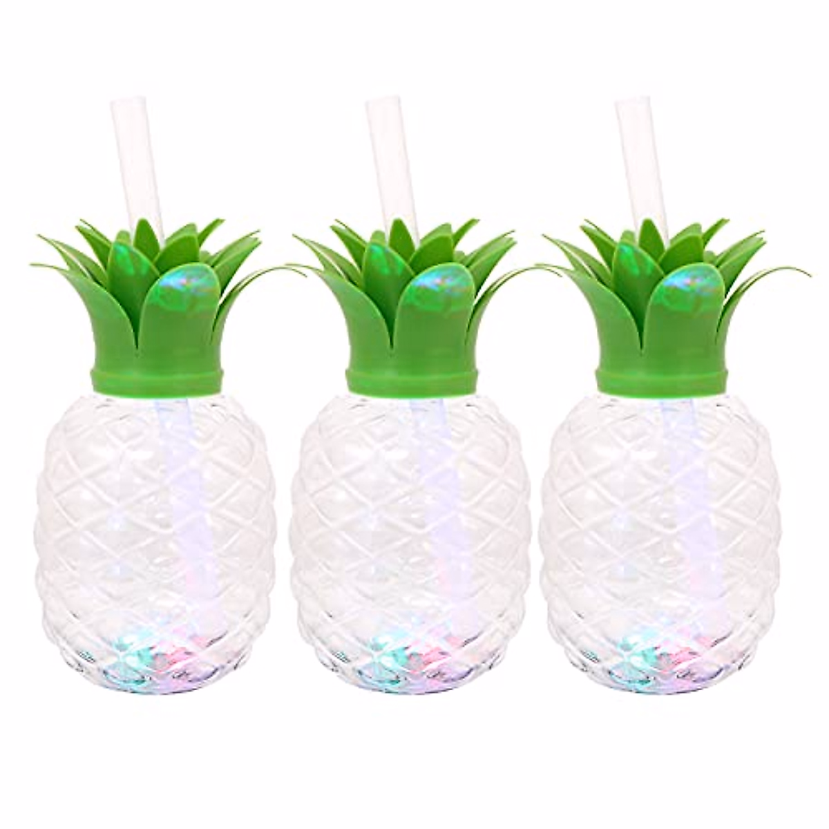 LED Light Up Pineapple Cups:3pcs Pineapple Drink Cups with Straws Luau Party Decorations Hawaiian Luau Tiki and Beach Theme Party Decorations for Kids and Adults