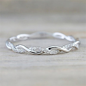 KUYIUIF Fashion Ring Sterling Silver Plated Stack Twisted Ring Twist Ring Stackable Diamond Rings for Women (6)