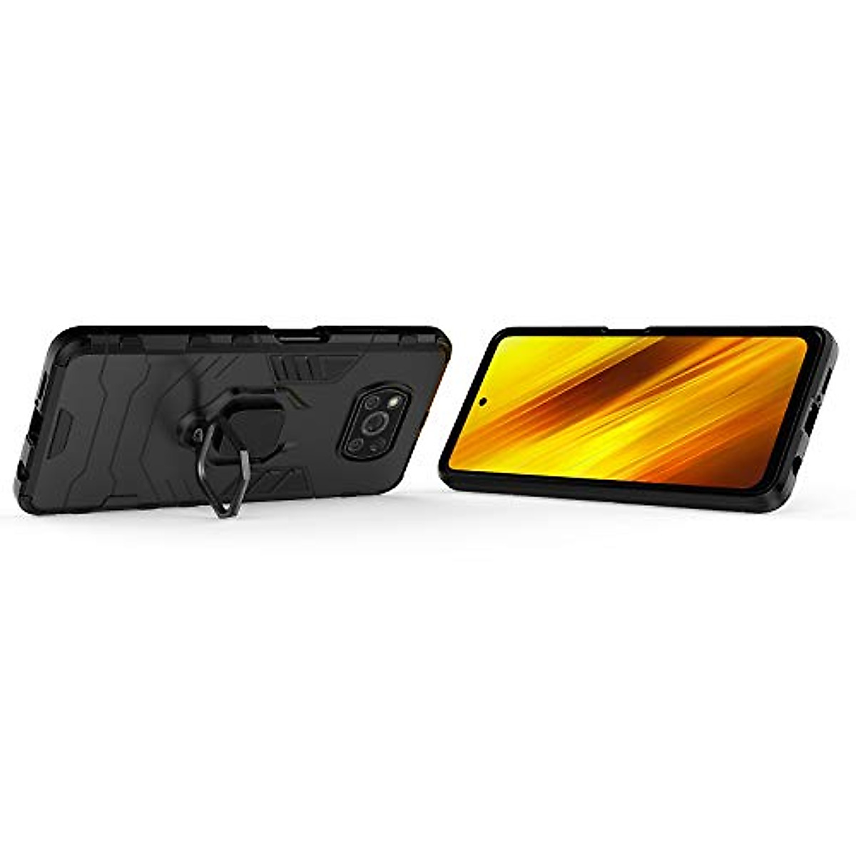 QCMM for Xiaomi Poco X3 NFC/Poco X3 Pro Kickstand Case with Tempered Glass Screen Protector [2 Pieces], Hybrid Heavy Duty Armor Dual Layer Anti-Scratch Case Cover, Black