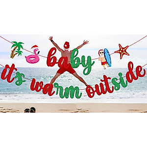 July Christmas Party Decorations, Baby Its Warm Outside Banner,Hawaii Mele Kalikimaka Christmas Decorations, Tropical Summer Christmas Banner Decorations