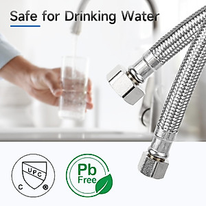 JUWO 60" Faucet Supply Line, 3/8" Comp x 1/2" FIP Stainless Steel Kitchen Faucet Hose Connector, For Large Residence or Outdoor Use with Extra Long Distance (2-Pack)