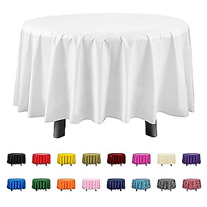 Eleclassi White 6 Pack Premium Round Disposable Plastic Tablecloth - 84 Inch Round Plastic Table Cloths for Parties Disposable Tablecloth - Round Plastic Tablecloth - White Round Tablecloth