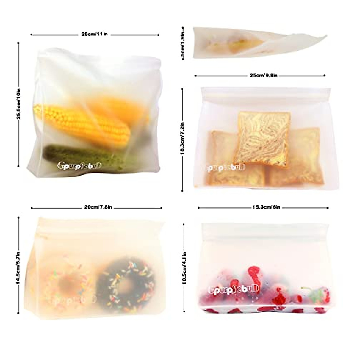 Reusable Freezer Bags, 8 Pack PEVA Material Reusable Storage Bags, Leak proof Reusable Bags Silicone, Reusable Gallon Bags, Plastic Free for Fruit, Marinate Meat, Cereal, Sandwich, Snack, Travel Items