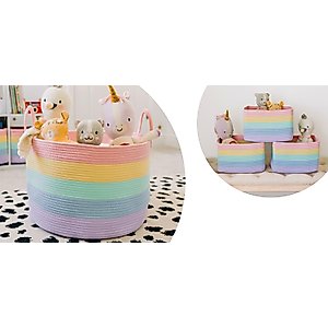 Wide Blanket Basket + Set of 3 Shelf Baskets - RAINBOW