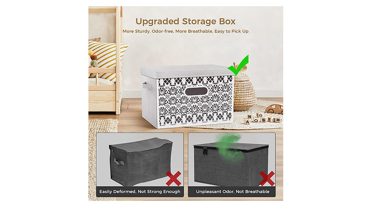 Iirios Storage Bins With Lids, 3 Pack Linen Foldable Storage Bins ...