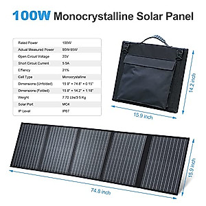 LEOCH 100W Portable Solar Panel for Power Station, Foldable Solar Panel for Outdoor Camping, IP67 Waterproof Durable Solar Panel for RV, Off-Grid Applications