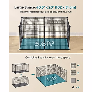 SONGMICS Small Animal Playpen, Pet Cage with Top and Base, 2 Doors, Easy to Clean, Metal Wire Guinea Pig Pen for Rabbits, Hamsters, Hedgehogs, XL, 40.5 x 20 x 20 Inches, Black ULPI010B01