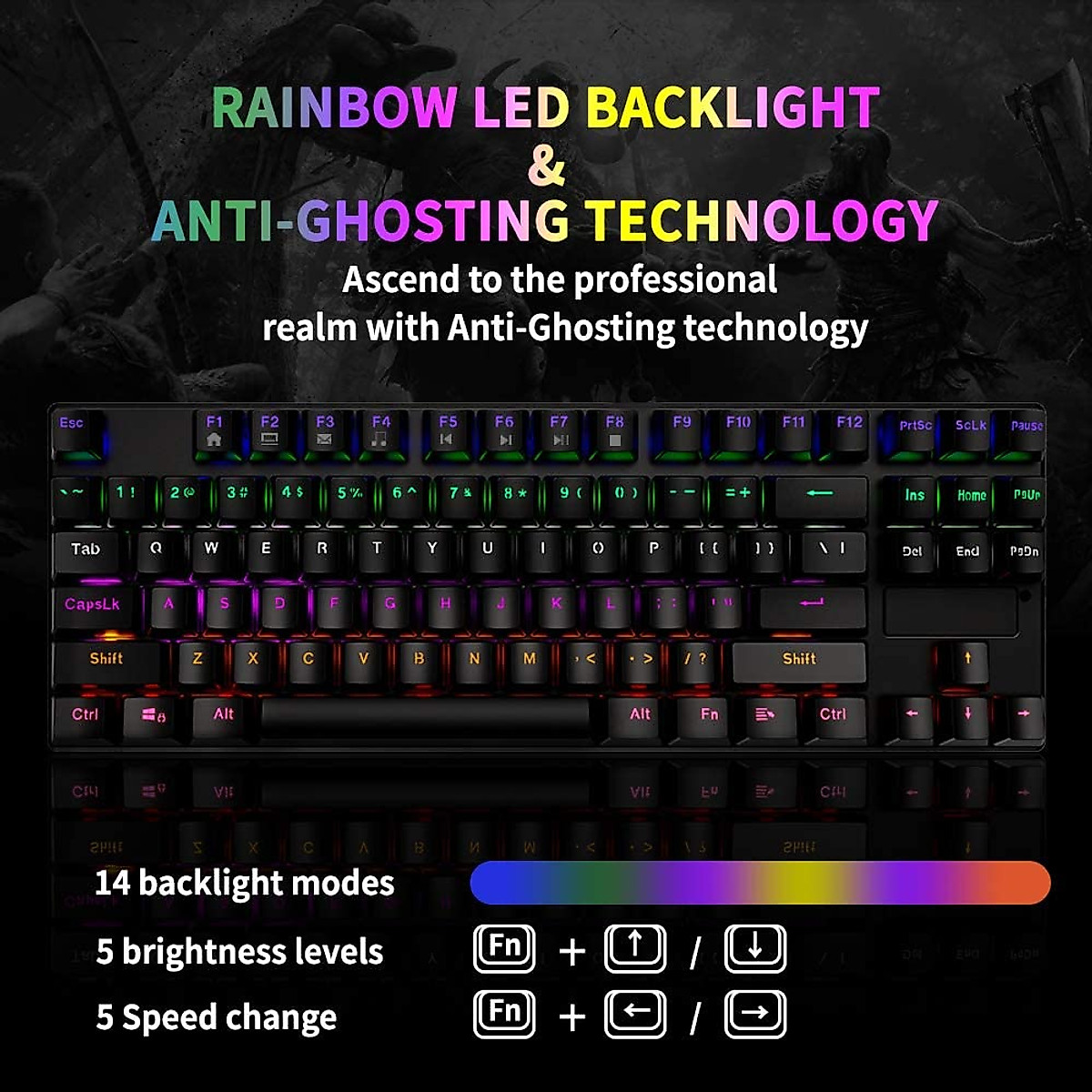 STOGA Mechanical Gaming Keyboard, Anti Ghosting USB Wired Gaming Keyboard with 87 Keys, Alloy Base, 10 Kinds of Backlight Modes LED Backlit