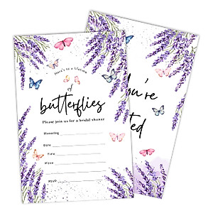 luixd Bridal Shower Invitations, 25 Purple Lavender & Butterfly Fill In Invites With Envelopes, Invitations For Newlyweds,Bridal Shower, Party Favor & Supplies - B10