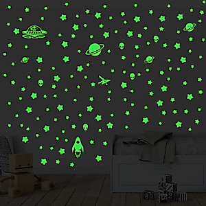 Glow in The Dark Stars, Glowing Stars for Ceiling, Space Galaxy Planets Space Ship Wall Stickers for Kids, Super Bright Stickers for Girls Boys Bedroom or Party Gift (280 pcs)