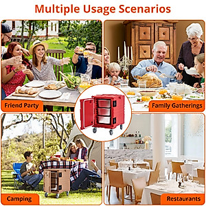 Portable Food Warmer 82Qt-Hot Box, Lldpe Food Box Carrier Double, End Loader Wheels, Easy Transport, Good Insulation, Strong Sealing, Durable, Ideal for Family Gathering, Canteen, Restaurant, Red