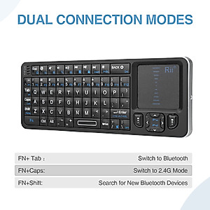 Rii K06 Mini Bluetooth Keyboard,Backlit 2.4GHz Wireless Keyboard with IR Learning, Portable Lightweight with Touchpad Compatible with Android TV Box/Mac/Windows/HTPC (2.4G and Bluetooth)