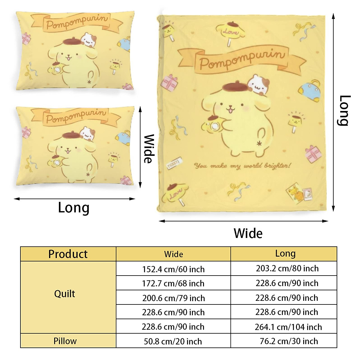 Anime 3 Piece Bedding Set Printed Duvet Cover Set Pompompurin Printed Bed Comforter Cover Quilt Covers with Pillowcases for Your Own Bedroom Yellow Cute Puppy