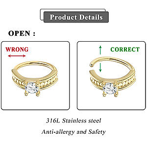 UBGICIG 9Pcs 20G Stainless Steel Nose Rings Hoop for Women Men Paved CZ Cute Cartilage Helix Earrings Hoop Body Piercing for Nose Ear Gold Silver Plated (Gold)