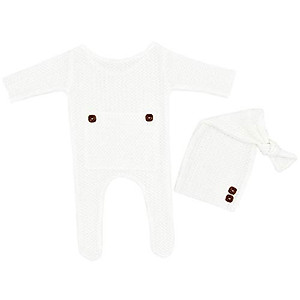 Fashion Newborn Boys Girls Baby Photo Shoot Props Outfits Crochet Clothes Long Tail Hat Pants Photography Props (white)