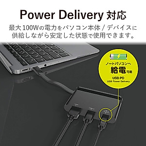 Elecom DST-C06BK USB-C Hub PD Compatible Charging & Data Transfer Type C USB 3.0 HDMI Cable Storage Black