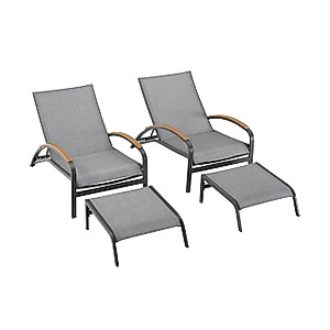 Ulax furniture Outdoor Chaise Lounges, Set of 2, Patio Aluminum Convertible Lounger Chairs with Phifertex Fabric