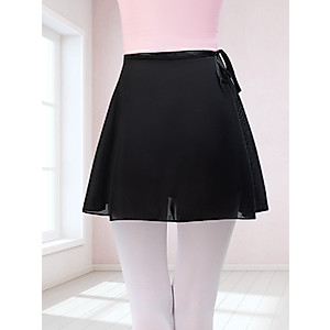 Soudittur Ballet Wrap Skirts Chiffon Dance Skirt for Toddler/Girls/Women (Black, Small)