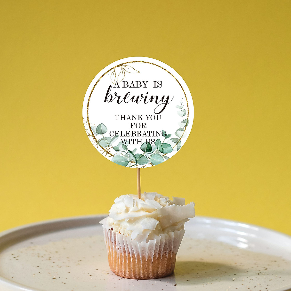 50 Greenery A Baby is Brewing Stickers - Gender Neutral Baby Shower Favor Stickers for Invitations, Candles, Popcorn, Water Bottles - 2 Inches.