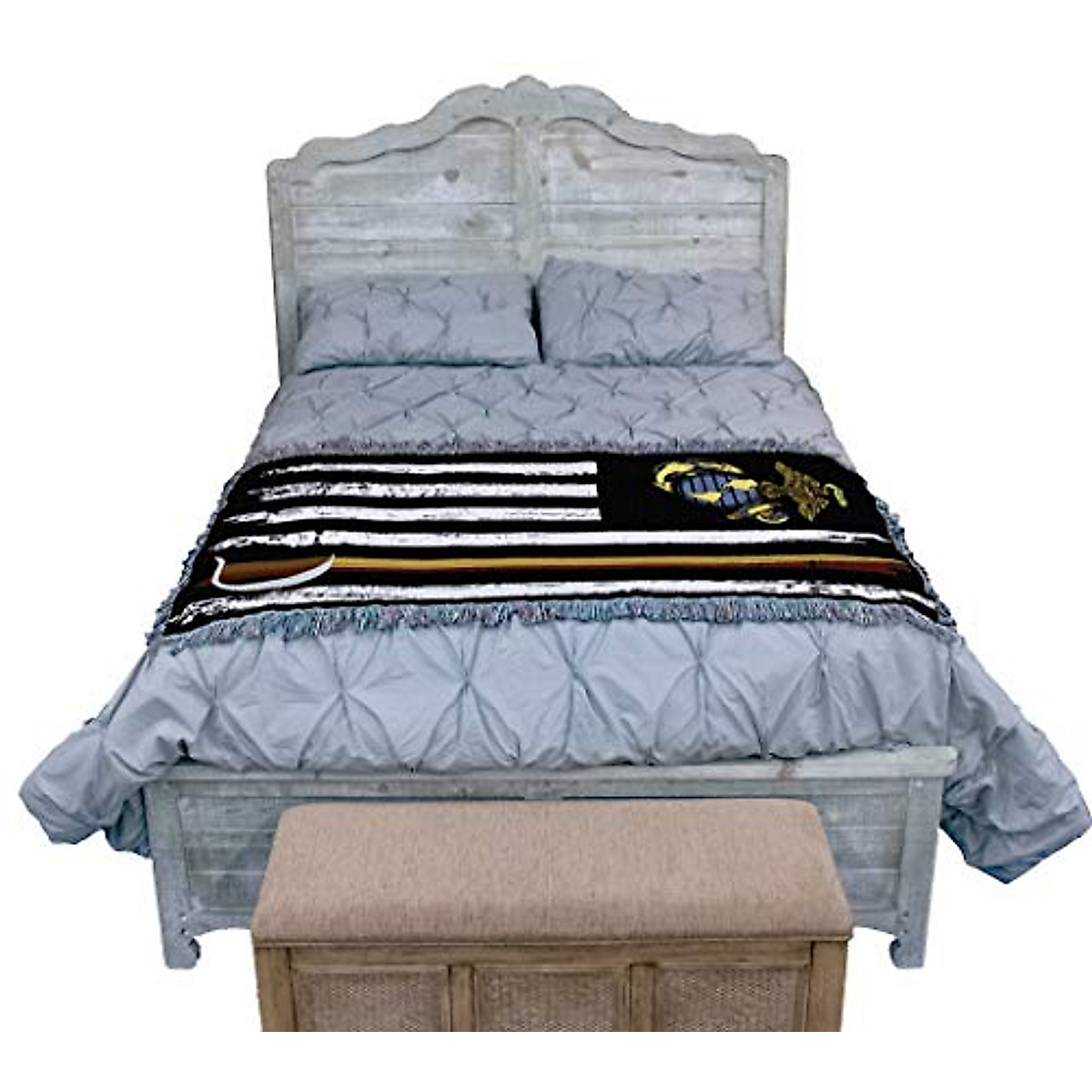 Pure Country Weavers US Marine Corps - Saber Line American Flag Blanket - Gift Military Tapestry Throw for Back of Couch or Sofa - Woven from Cotton - Made in The USA (61x36)