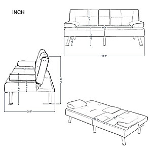Verfur Convertible Sleeper, White w/ 2 Cupholders and Removable Pillow Top Armrest