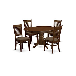 East West Furniture KEVA5-ESP-C 5 Piece Kitchen Table & Chairs Set Includes an Oval Dining Room Table with Butterfly Leaf and 4 Linen Fabric Upholstered Chairs, 42x60 Inch, Espresso