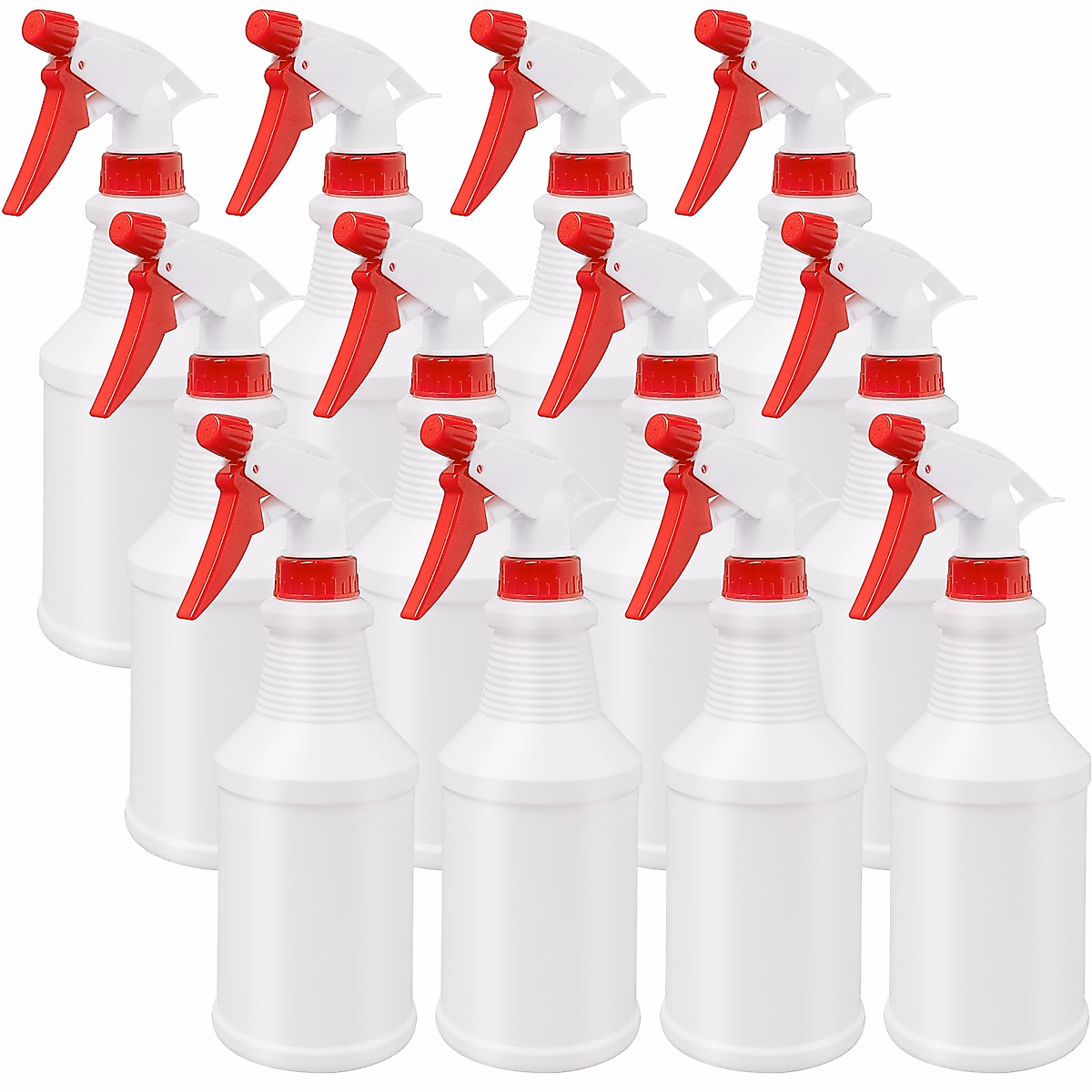 Komphy 12 Pack Plastic Spray Bottles, 16 oz Refillable Empty Spray Bottle, Leakproof Adjustable Nozzle Stream Mist Sprayer Bottle for Cleaning Solutions, Gardening, Hair, Plant(Red White)