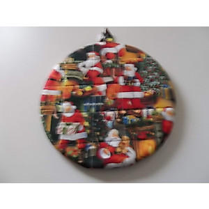 Christmas Pot Holders Santa Handmade Heat Resistant Double Insulated Quilted Hot Pads Trivets 9 Inches Round
