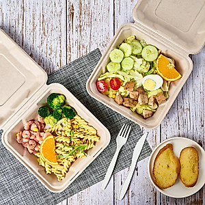 ECOLipak 50 Pack Clamshell To Go Containers, 100% Compostable Disposable Take Out Food Containers, 8X8 inch Heavy-Duty To Go Boxes, Eco-Friendly Biodegradable To Go Containers For Food