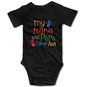 PIOKNGY My Nana And Papa Love Me Baby Short Sleeve Cute Romper Bodysuit Summer Outfit Clothes Black 6 Months