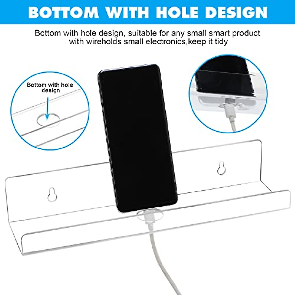 Tuanse 8 Pack Acrylic Floating Shelves 12 Inch Floating Wall Mounted Shelves Clear Invisible Wall Ledge Shelf Acrylic Bookshelf Display Shelves for Room Home Bathroom